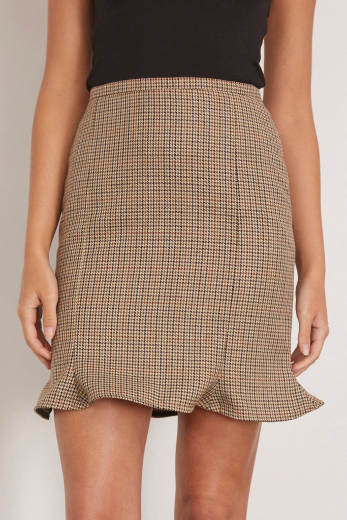 Bite Studios Arista Flared Checked Wool Skirt in Houndstooth Check ...