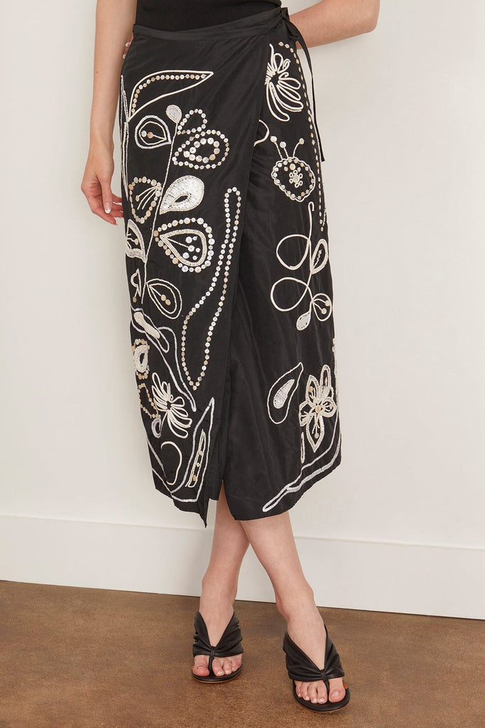 Forte Forte Pearl Suite Embroidery Taffeta Sarong Skirt in Nero ...