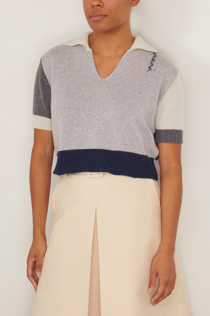 Marni V-Neck Color Block Polo Sweater in Azure – Hampden Clothing