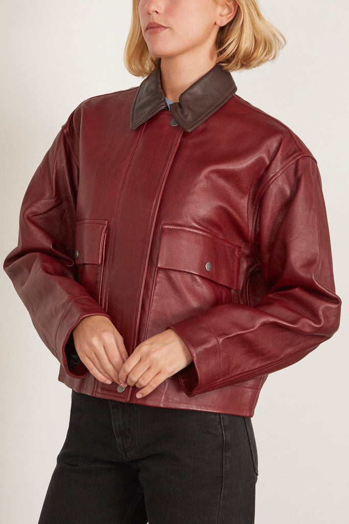 Rag and Bone Nonie Leather Jacket in Burgundy – Hampden Clothing