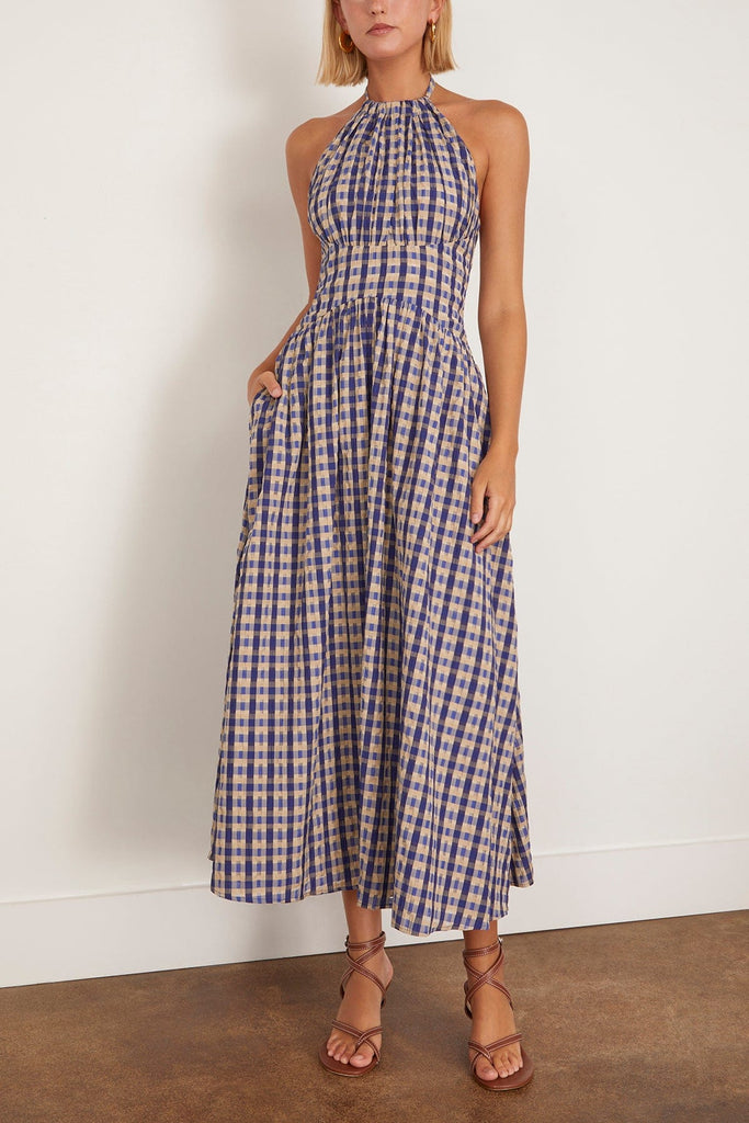 Rosie Assoulin Halter in the Name of Love Dress in Navy Check – Hampden ...