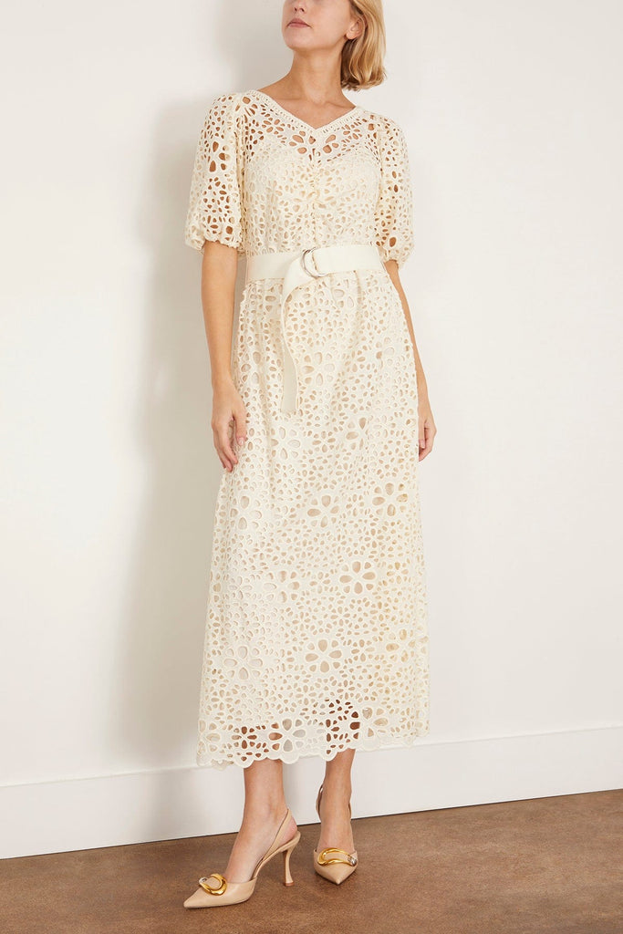 SEA Lumi Eyelet Short Sleeve Ruched Dress in Cream – Hampden Clothing