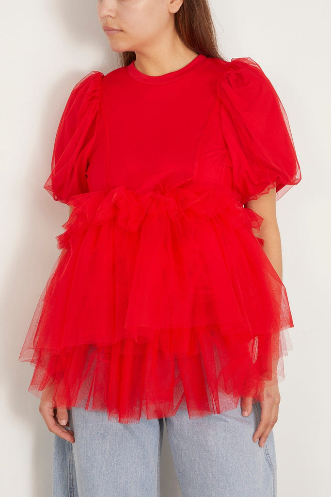 Simone Rocha Tulle Overlay Puff Sleeve Tutu Hem T-Shirt in Red ...