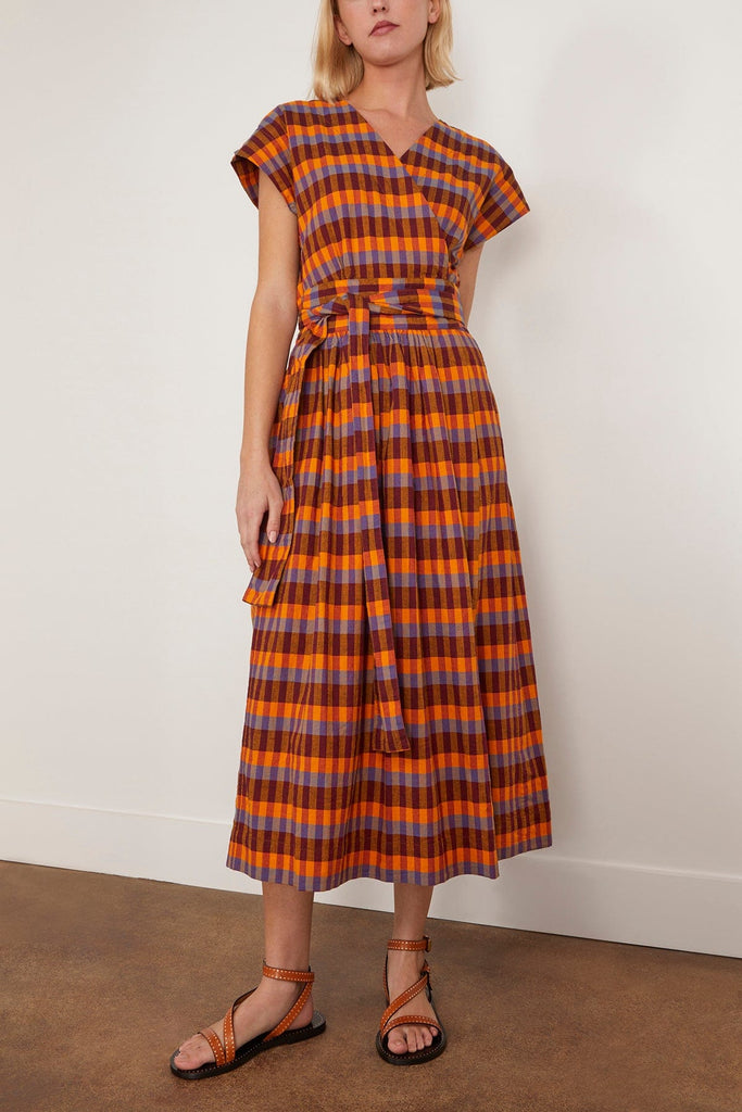 TOAST Check Cotton Linen Wrap Dress in Spice Multi – Hampden Clothing