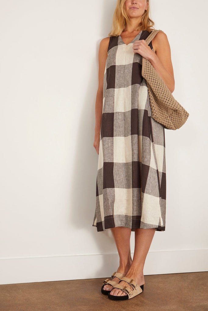 Toast V-Neck Check Linen Easy Dress in Ecru/Charcoal – Hampden Clothing
