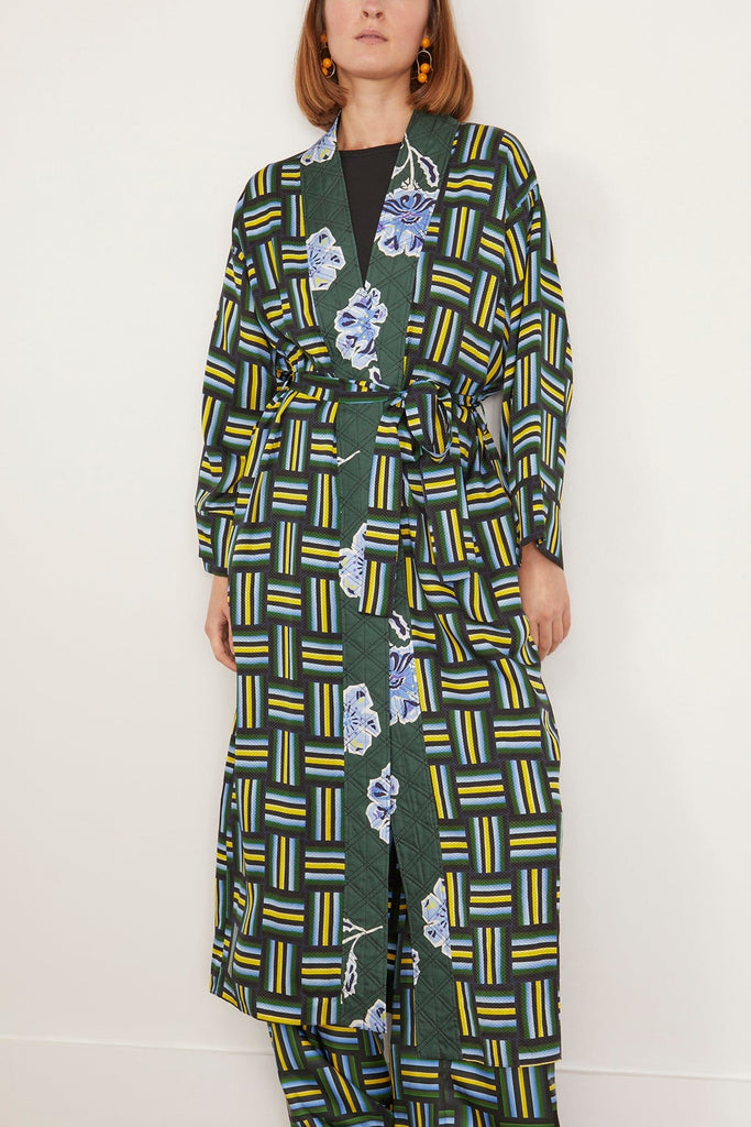 Dorothee Schumacher Graphic Patch Coat in Weave Mix Blue Green ...