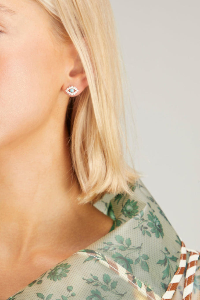 Theodosia Diamond and Turquoise Evil Eye Studs in 14K Yellow Gold ...